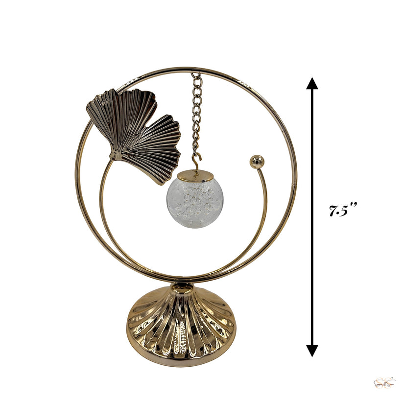 Gold Ring Showpiece with Ginkgo Leaf & Crystal Globe – Supper and Scene